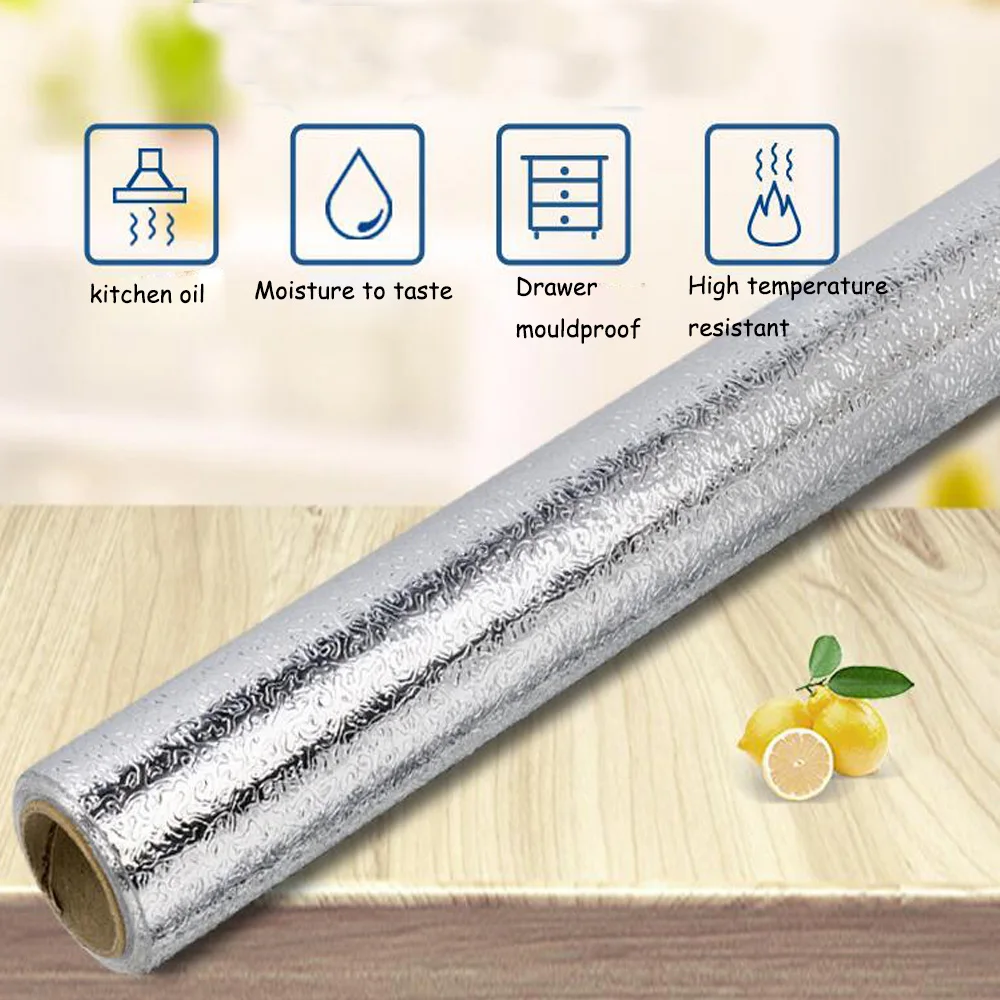 Wide 40/60cm Kitchen Wall Sticker Aluminum Foil Waterproof Removable ...