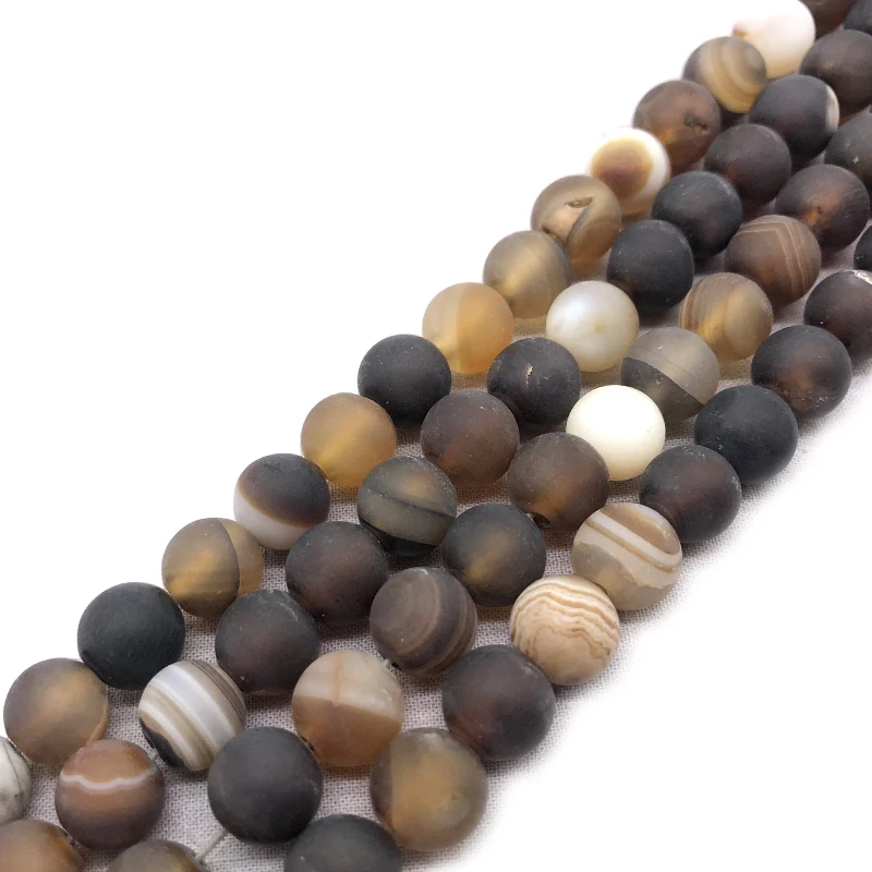 Natural-Brown-Coffee-Matte-Dull-Polish-Stripe-Agates-Stone-Round-Loose ...