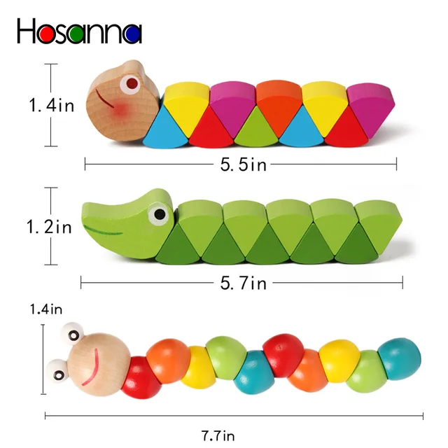Colorful Wooden Worm Puzzles Kids Learning Educational Didactic Baby ...