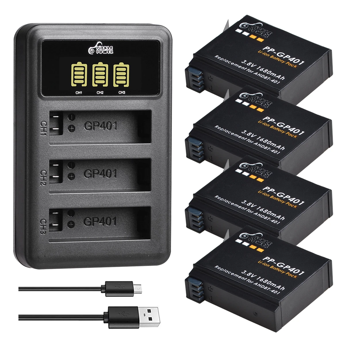 Pickle-Power-For-Go-pro-Hero-4-hero4-Battery-LED-3-Slots-USB-Charger ...