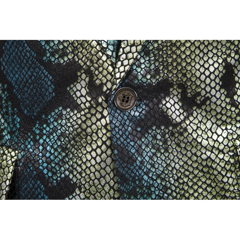 Shenrun Men Blazer Causal Jacket Green Silver Suit Jackets King Fish ...