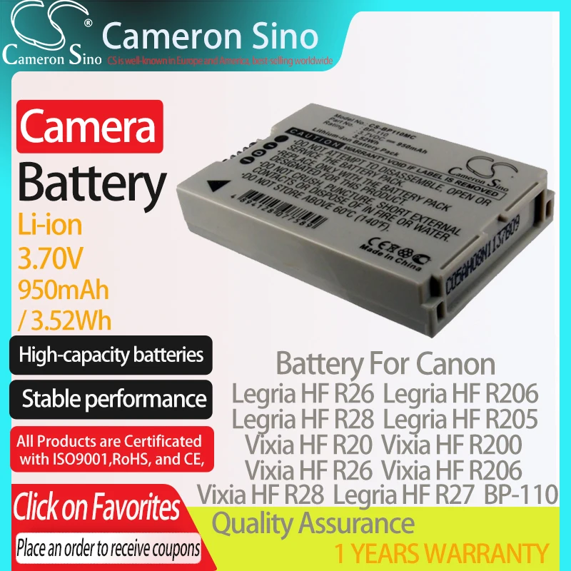 CameronSino Battery for Canon Legria HF R26 R28 R206 R205 R26 R27 Vixia ...