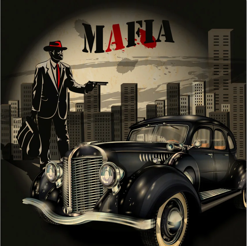8x8FT Abstract Mafia Gangster City Buildings Black Retro Car Custom ...