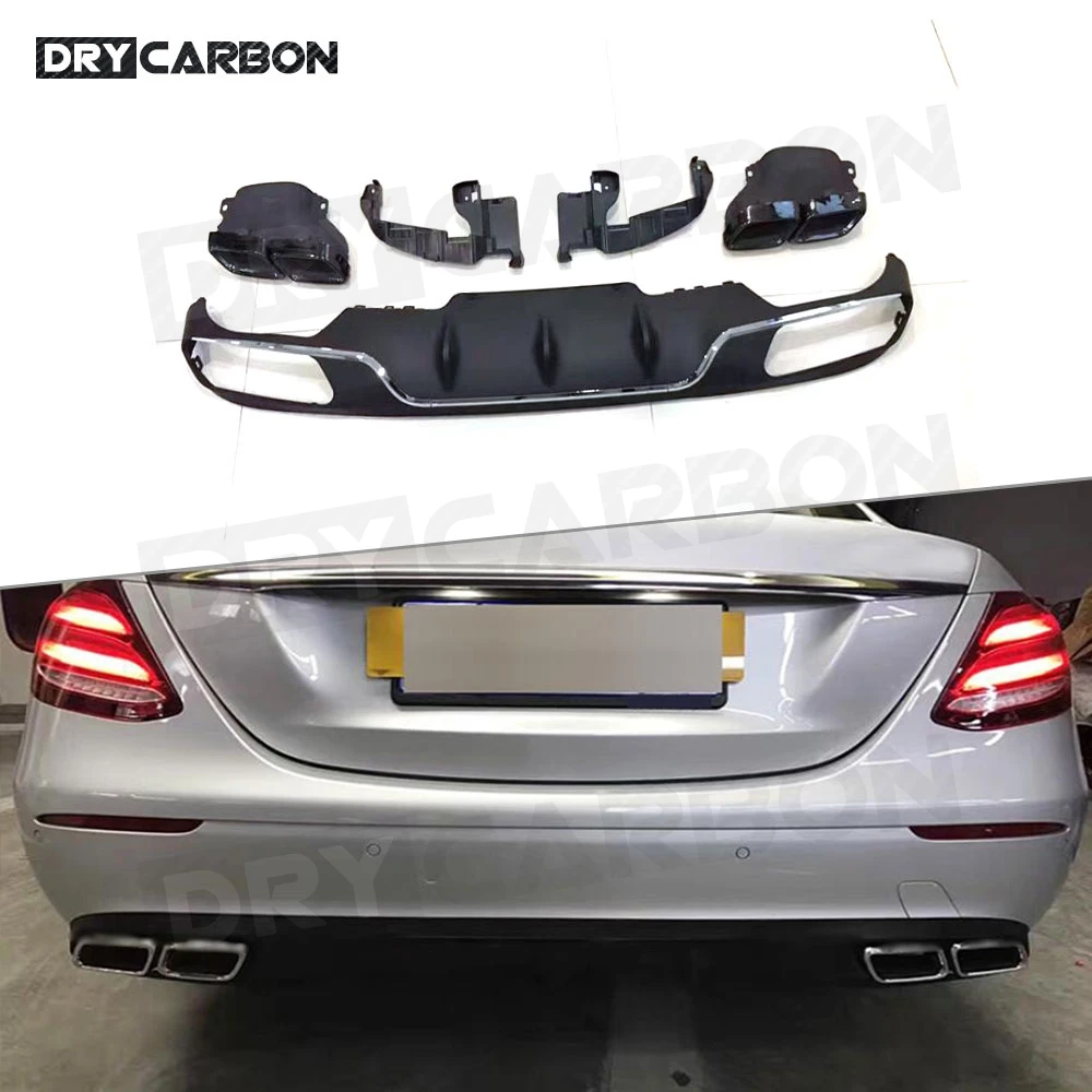 For-E-Class-PP-Rear-Bumper-Lip-Diffuser-With-Exhaust-Tips-for-Mercedes ...