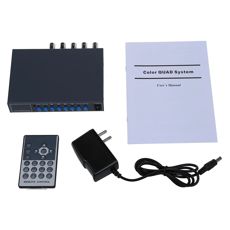 VGA 4CH Color CCTV Security Camera Video Quad Processor Splitter Remote ...