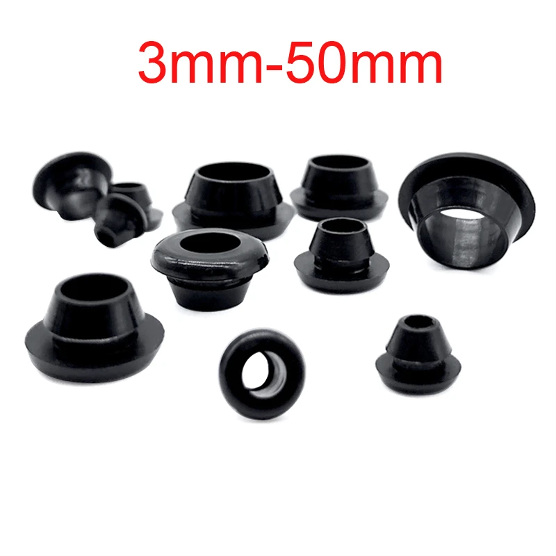 Zwart 3Mm 50Mm Rubber Snap On Grommet Gat Stekkers End Caps Bung Draad ...