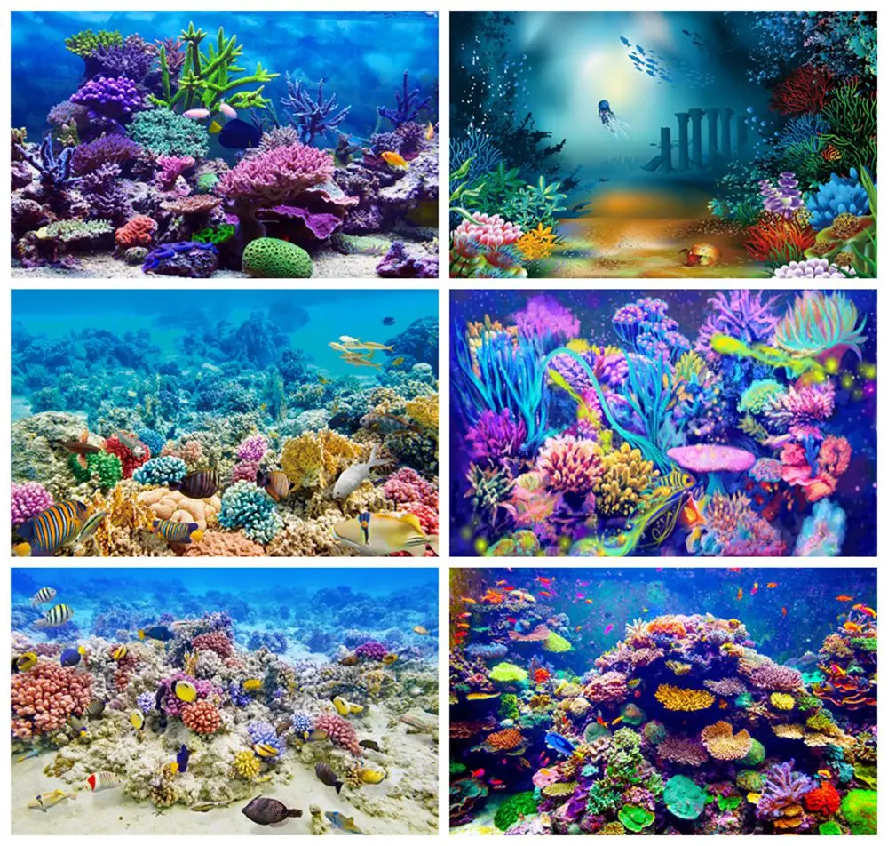 Laeacco Shark Birthday Backdrop, Seabed Aquarium, Underwater World ...