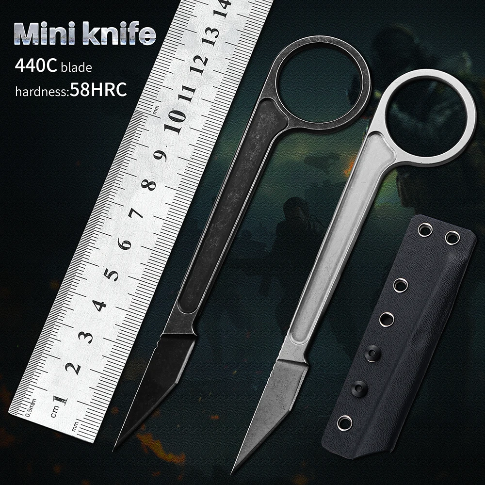 Mini faca de bolso auto defesa 440c lâmina fixa caça facas ...