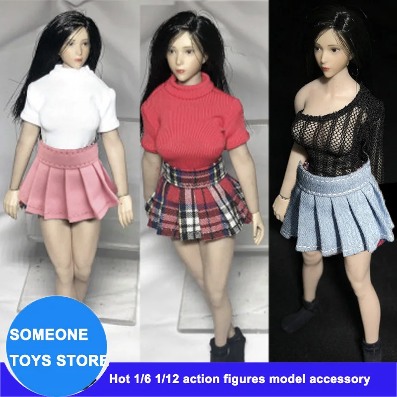 In Stock 1/12 scale female White red Black shirt Pleated Dress for T01 ...