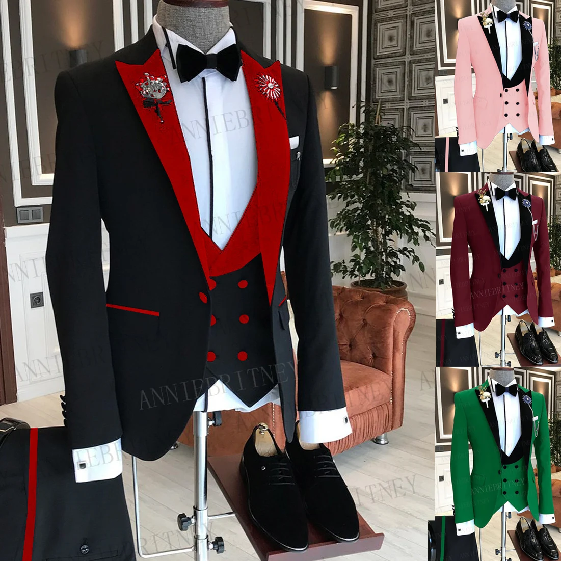 2021 Formal Business Men Suit 3 Pieces Male Jacket Custom Fashion Groom ...