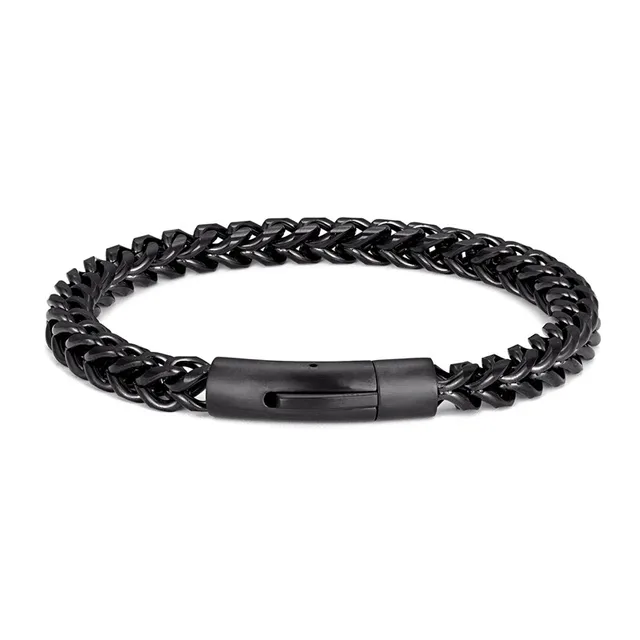 Retro Black Chain Bracelets for Men's Punk Gold Stainless Steel Curb ...