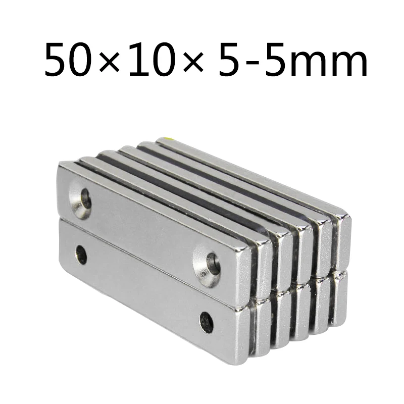 10 20 50 Pcs Super Strong N50 Magnets 50 X 10 X 5 Mm 2 Hole 5mm Rare