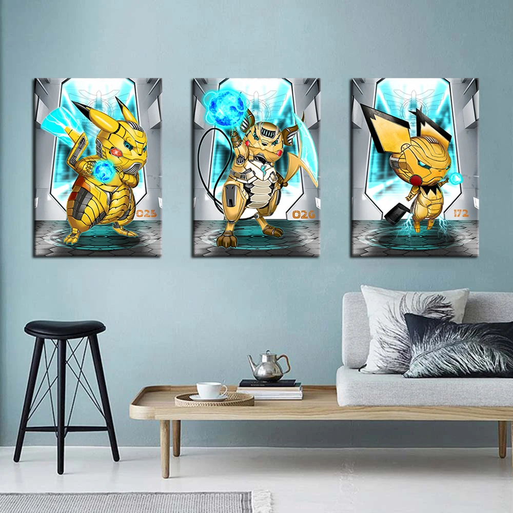 Pokemon Cartoons Painting Canvas 3 Panel Wall Artwork Poster ...
