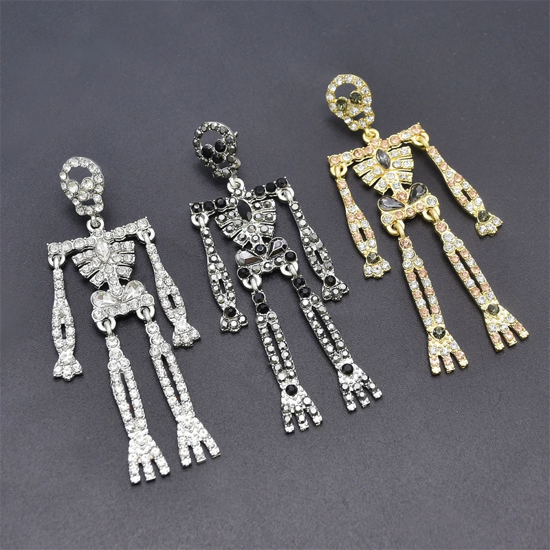 Crystal-Skeleton-Dangle-Earrings-Shiny-Clear-Rhinestone-Decor-Limbs ...