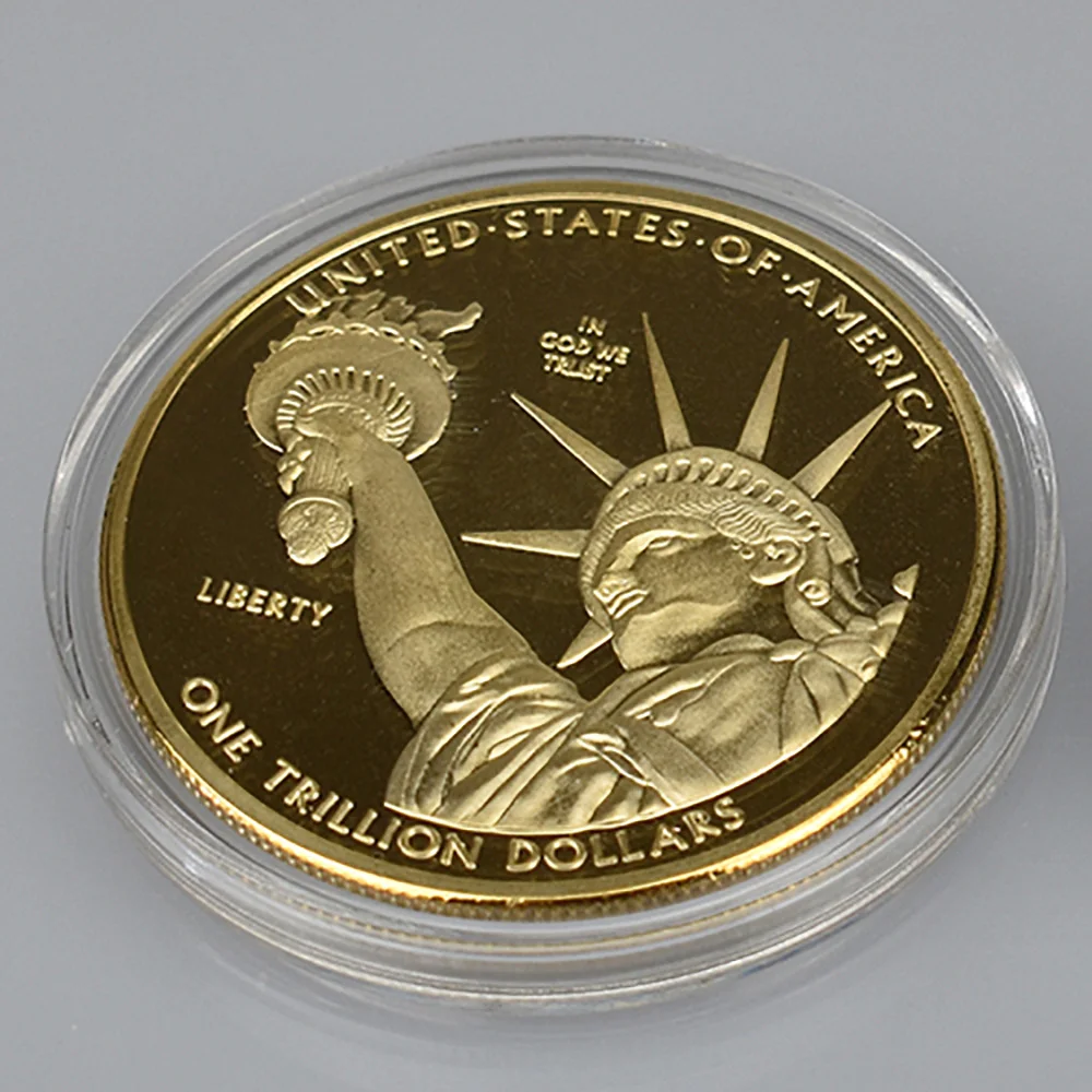 Gold plated USD 1 Trillion Dollar Metal Coin with showing case Black ...