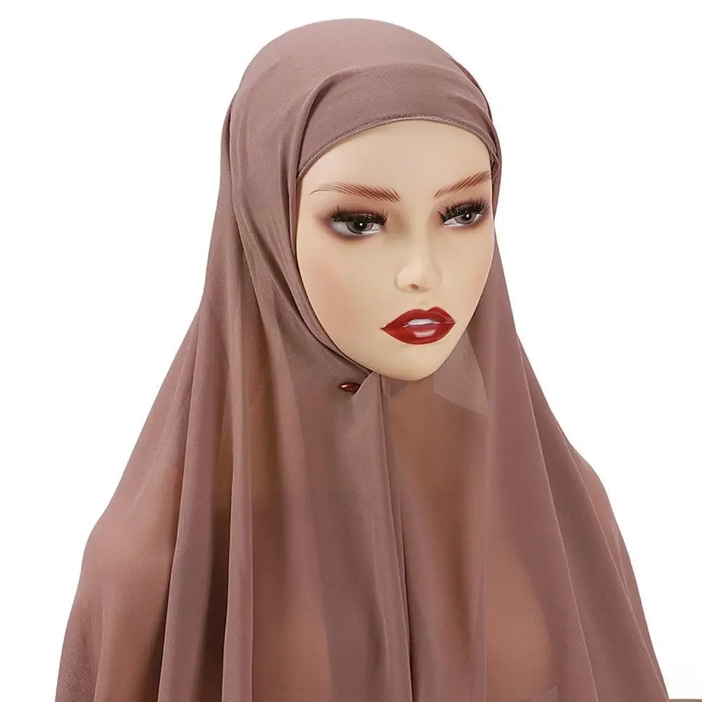 Plain-Color-Chiffon-Hijab-Scarf-With-Bandage-Non-slip-Headband-Islam ...