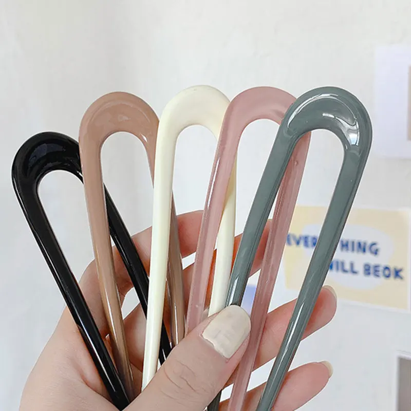 Simple Plastic Hair Sticks Women Hairclip Simplicity Colorful U Shape ...