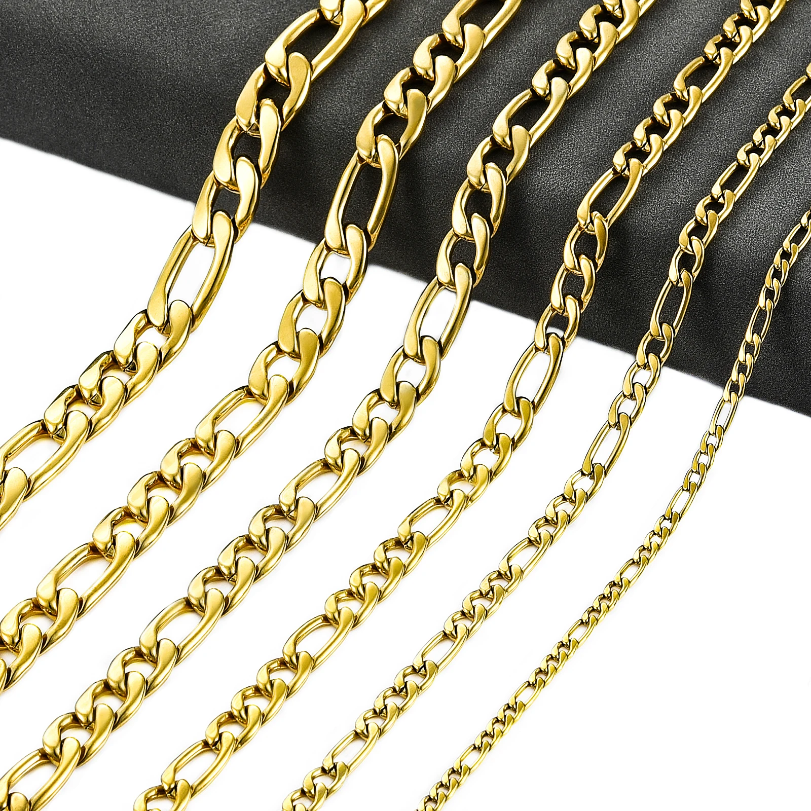 Figaro Gold Color Stainless Steel Necklaces Link For Men Women Chains ...