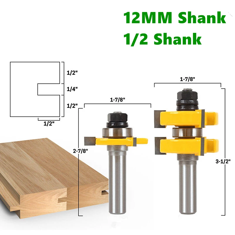 2pcs 12MM 1/2 Shank Milling Cutter Tenon Cutter Floor Wood Bits T type ...