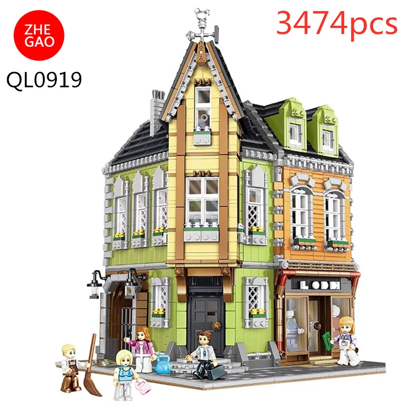3474Pcs QL0919 Building Blocks City Street View Series Corner Mall Childrens Educational ...