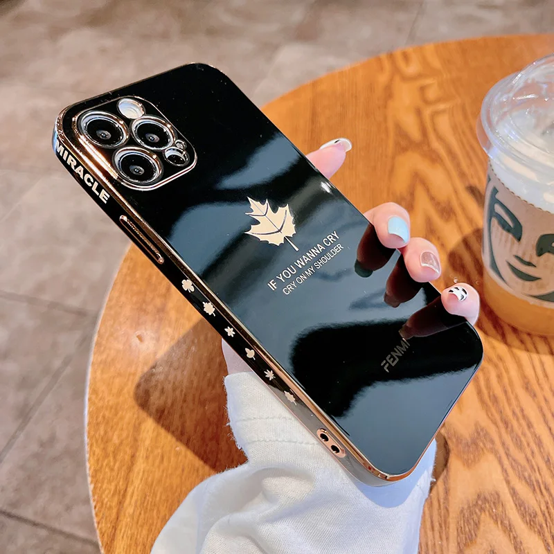 Boucho Gold Plating Maple Leaf Phone Case For Iphone 12 Pro Max 11 Pro ...