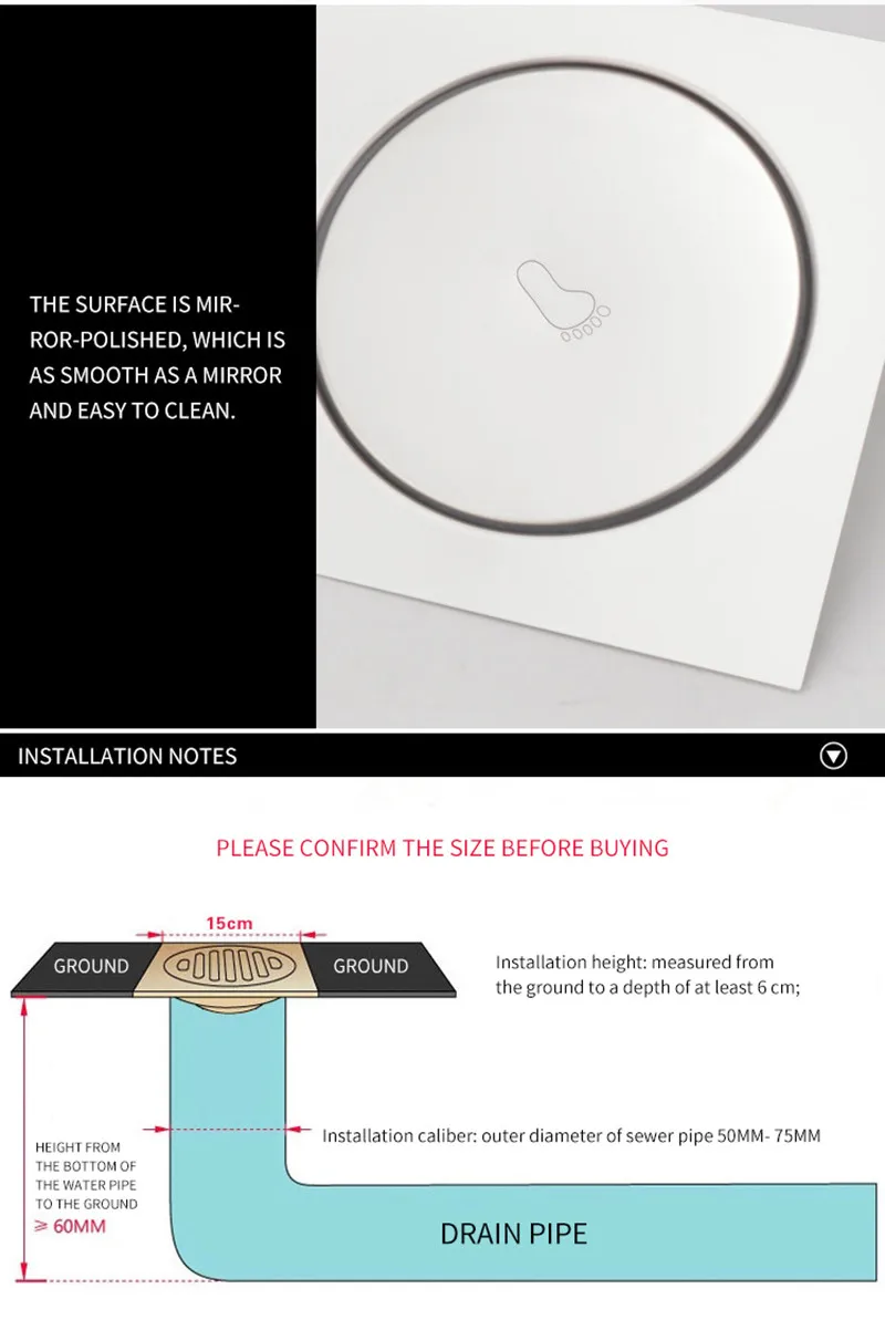 Tuyau - drain - raccord,Drain de sol rond Pop-Up en acier inoxydable ...