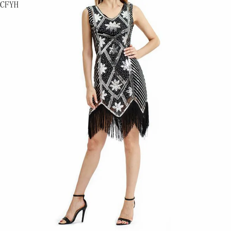 Vestido Flapper brillante de estilo para mujer, vestido Vintage de los ...
