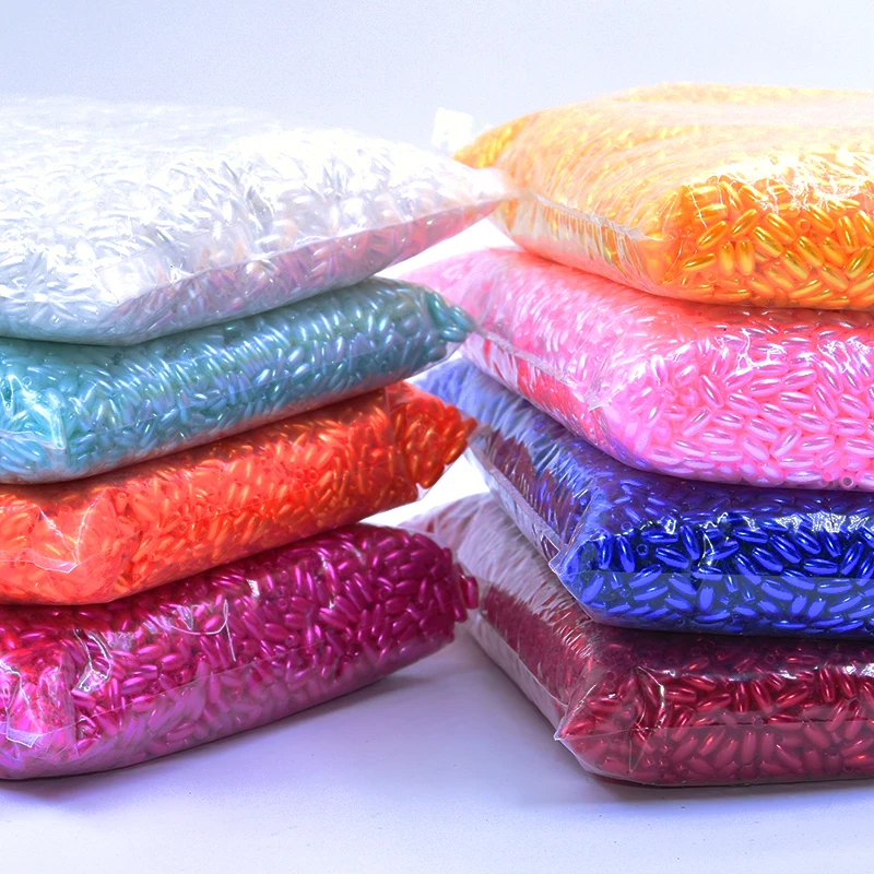 300pcs 4*8mm Multi-colors Abs Imitation Pearl Rice Beads Oval Plastic ...