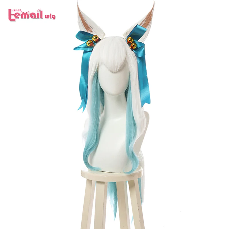 L email wig Game LoL Ahri Cosplay Wig Spirit Blossom Cosplay Blue Mixed ...