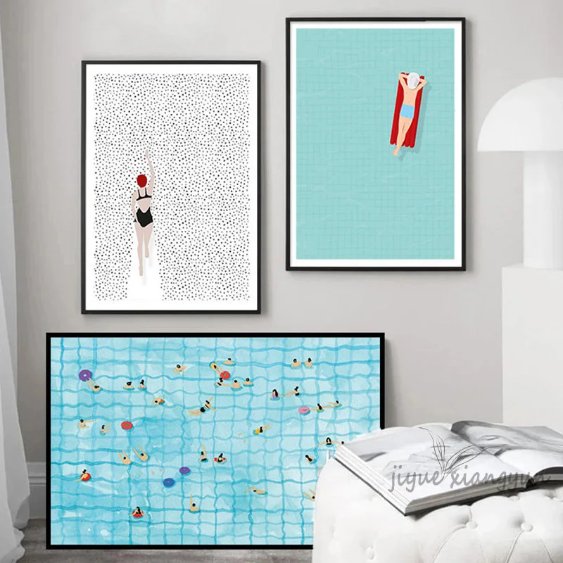 Summer-Swim-Abstract-Wall-Art-Prints-Nordic-Poster-Swimming-Pool-Aerial ...