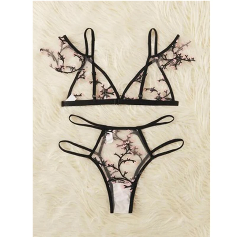 Conjunto de lencería con encaje transparente para mujer, ropa interior transparente, conjunto de ...