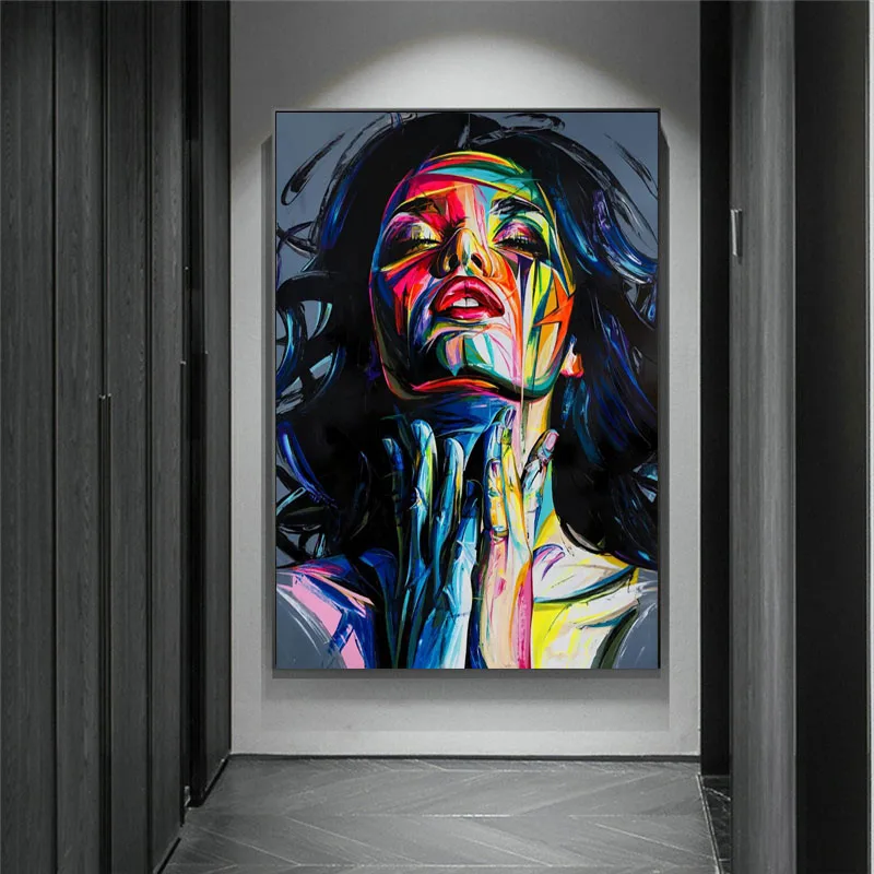 Prayer-Impressionist-Hand-Draw-Graffiti-Portrait-Canvas-Painting-Girl ...