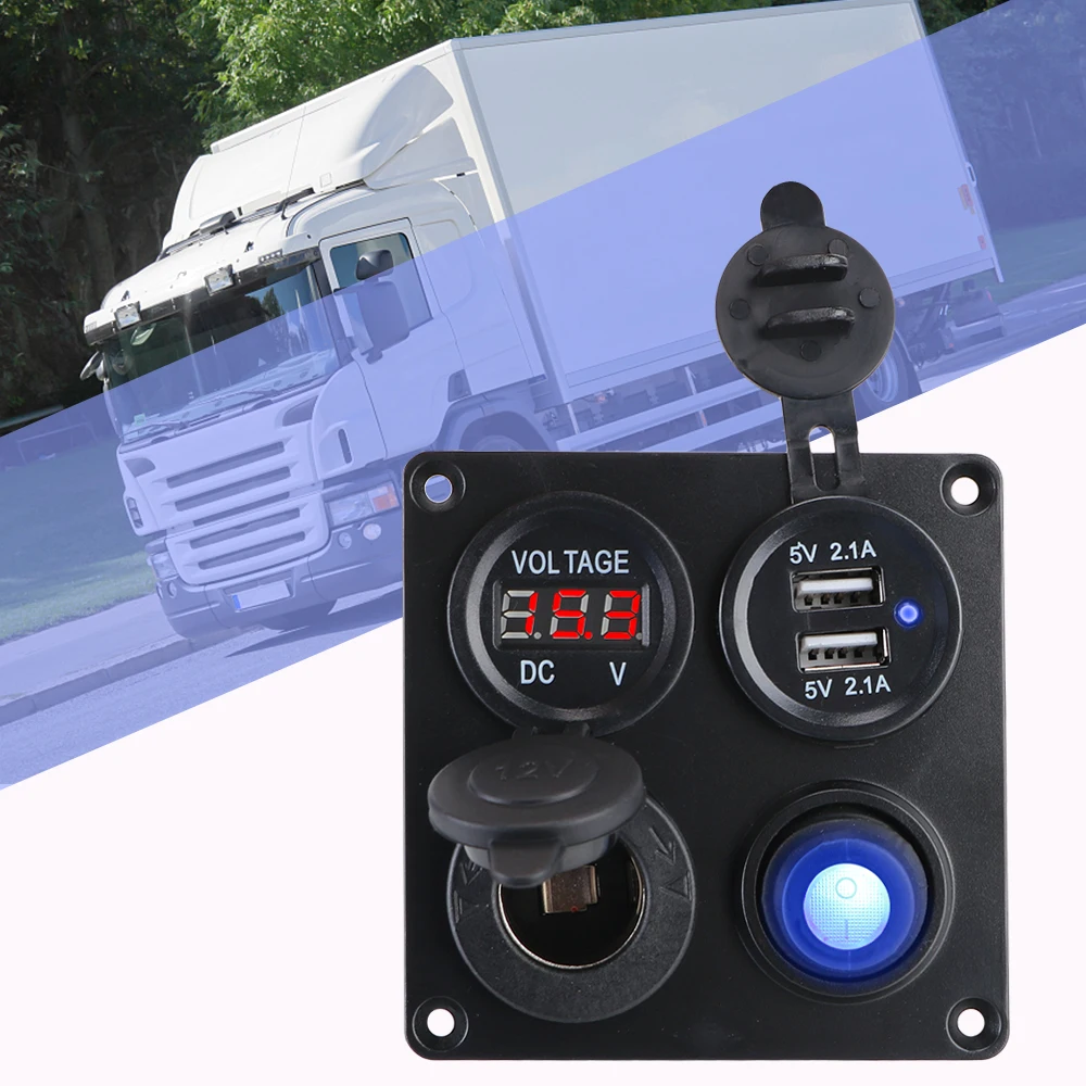 Interior-Parts-Dual-USB-Power-Charger-Car-Charger-Switch-Panel-4-In-1 ...