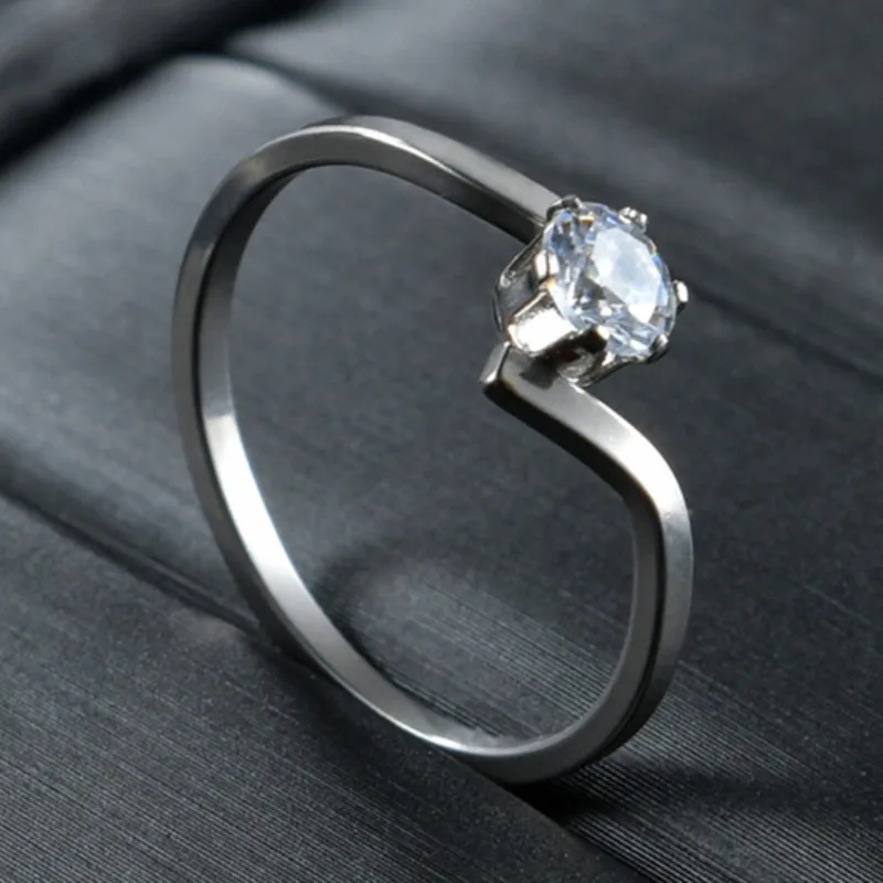 Luxury-Female-Small-Round-Stone-Ring-Stainless-Steel-Silvery-Engagement ...