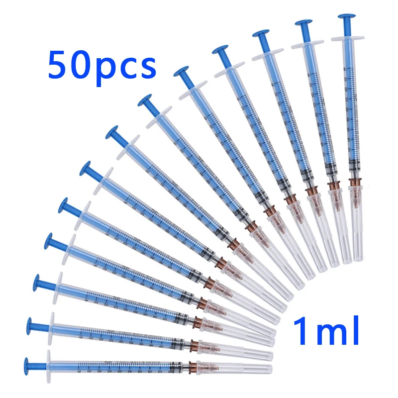 50pcs-1ml-Disposable-Plastic-Veterinary-Syringe-With-Needles-For-Pet ...