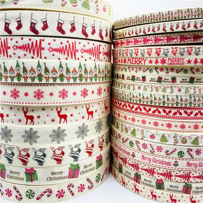 10mm 15mm 25mm 5yards Cotton Ribbon Handmade Design Printed Christmas ...