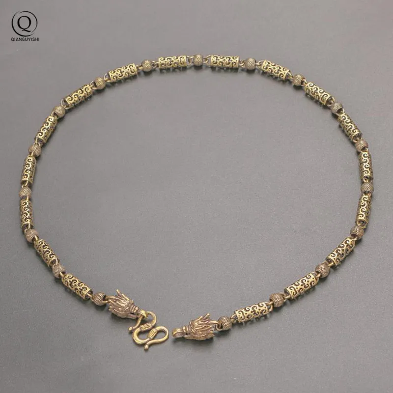 Retro Brass Hollow Propitious Clouds Pattern Dragon Head Chain Necklace ...