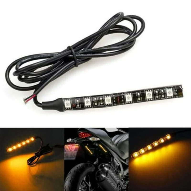 6 LED Motorcycle Universal Flexible Mini Strip Turn Signal Amber Light ...