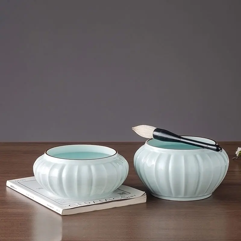 Celadon carved ceramic fish tank washing and brush washing ceramic tea ...
