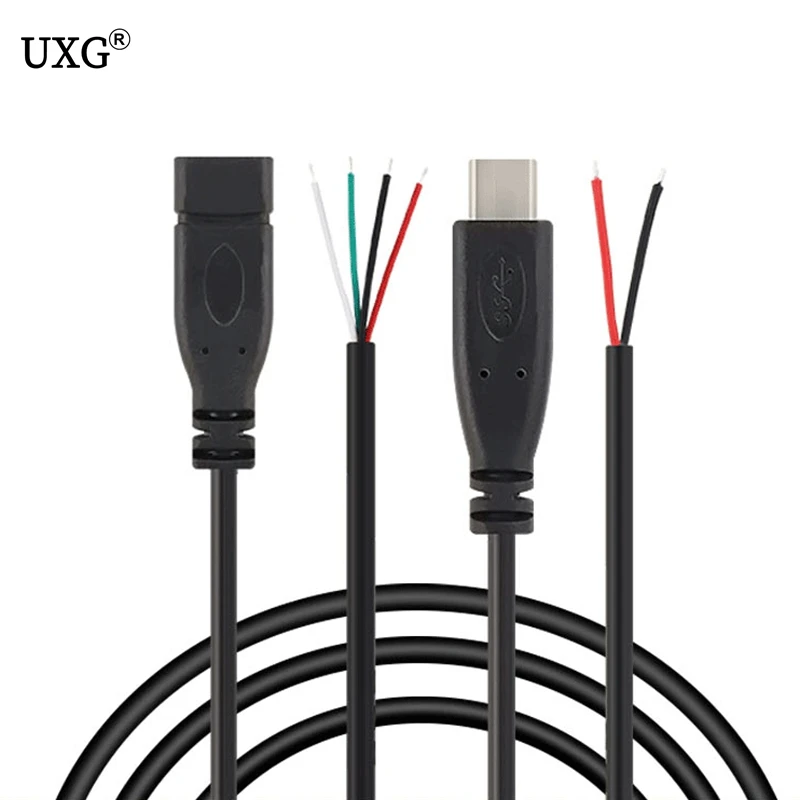 DIY-25cm-Black-Type-c-Usb-Female-male-Plug-2-4-wire-Power-Cable-Cord ...