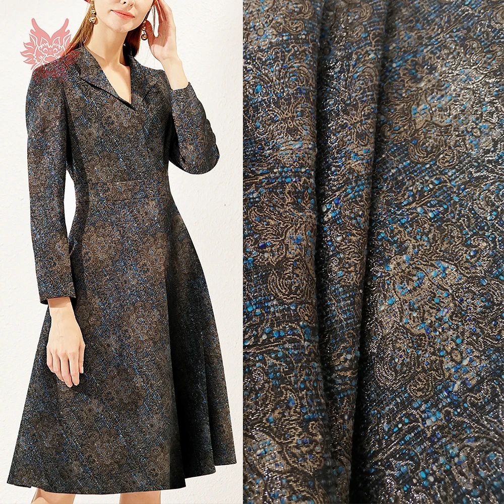 Американский стиль ретро цветок металлик жаккард твид шерстяная ткань для пальто платье tissu ...