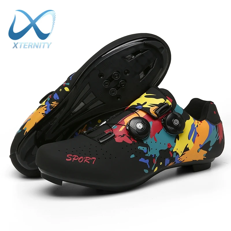 Double Buckle Graffiti Cycling Shoes Men Racing Bicycle Cleat Shoes ...