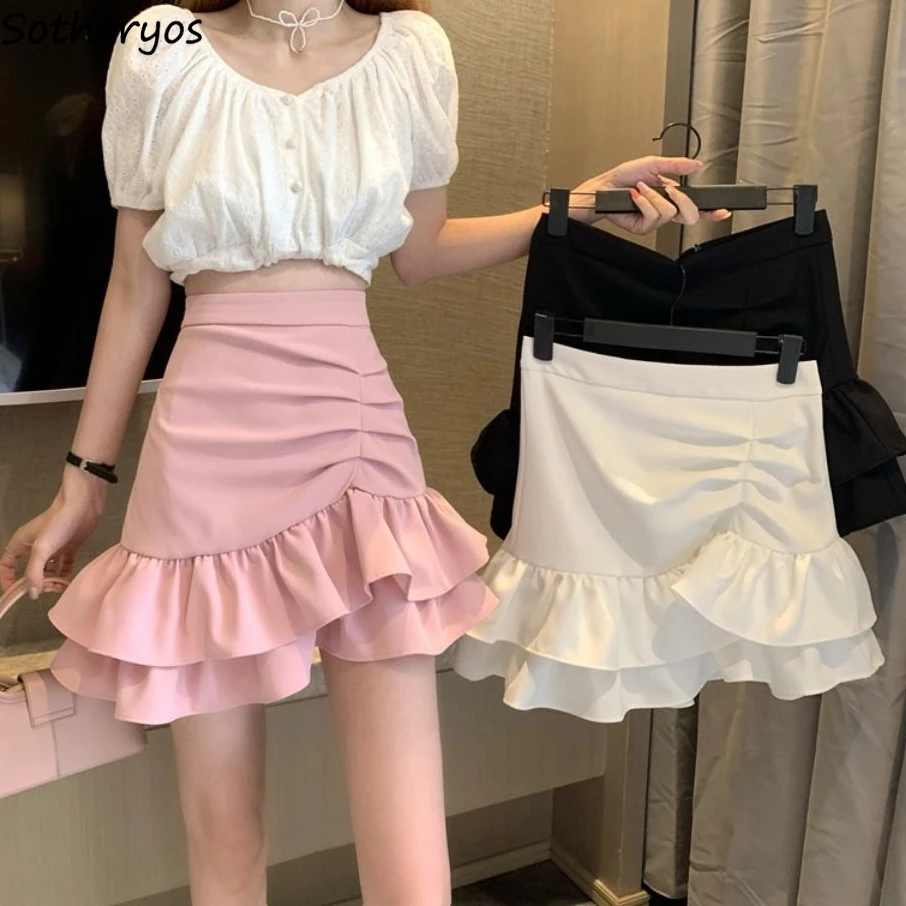 Vrouwen Mini Rokken Ruches Shirring Stijlvolle Mermaid Solid Slim ...