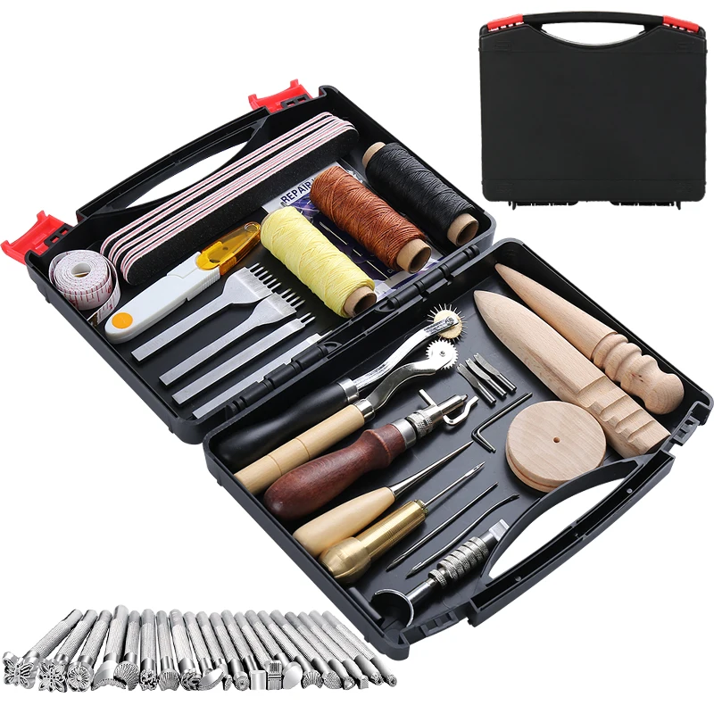 Lmdz 50pcs Leather Working Tools And Supplies With Leather Tool Box ...