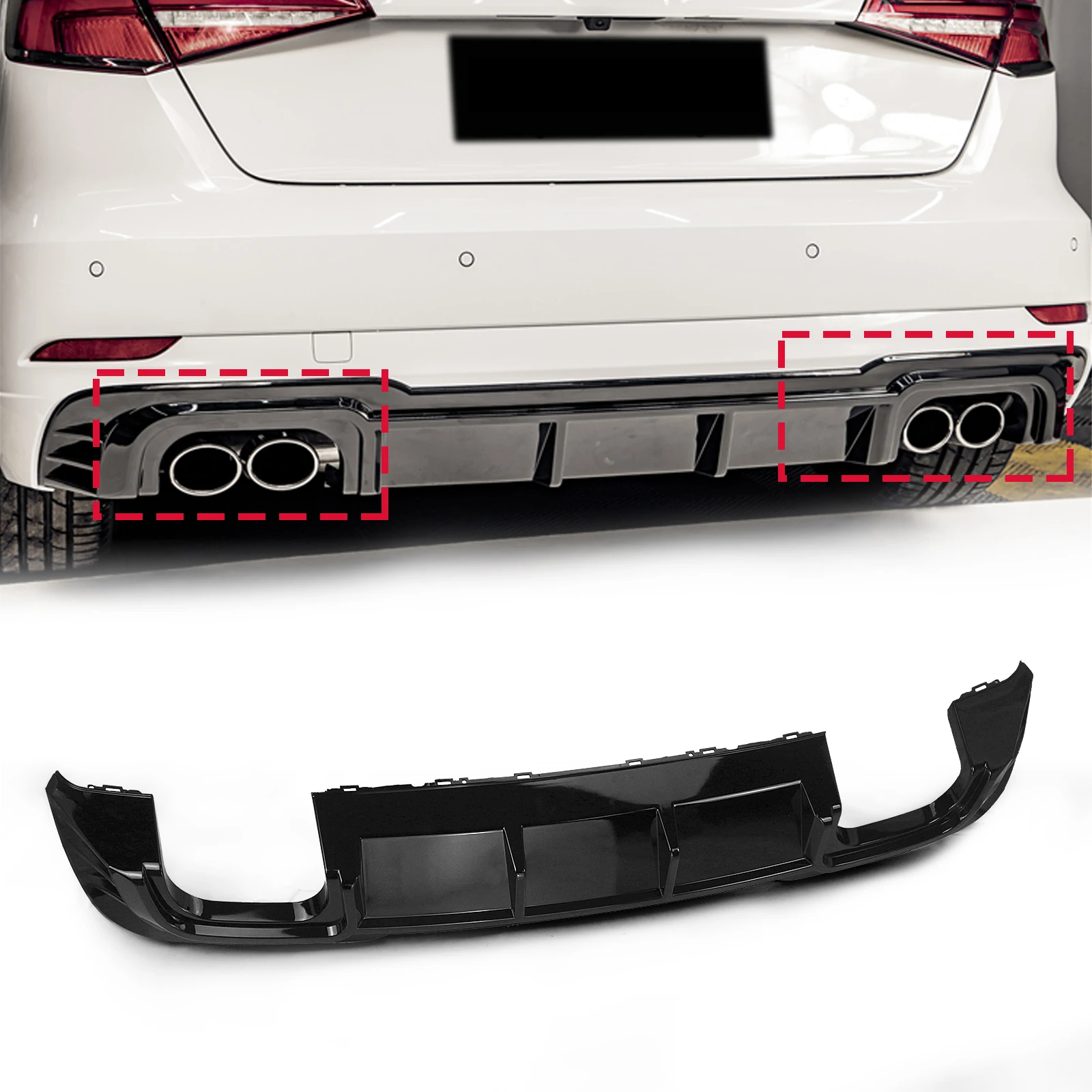 Rear Bumper Diffuser Lip Quad Exhaust Outlet Guard Spoiler Plate Boot ...