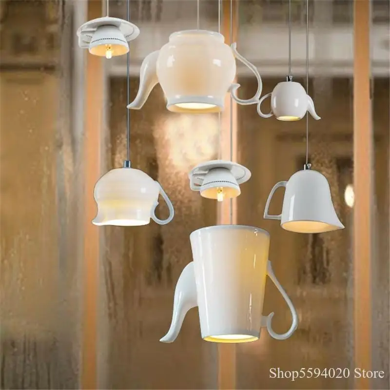 Modern Tea Cup Teapot Hanging Lamp Ceramic Led Pendant Lights Dining ...