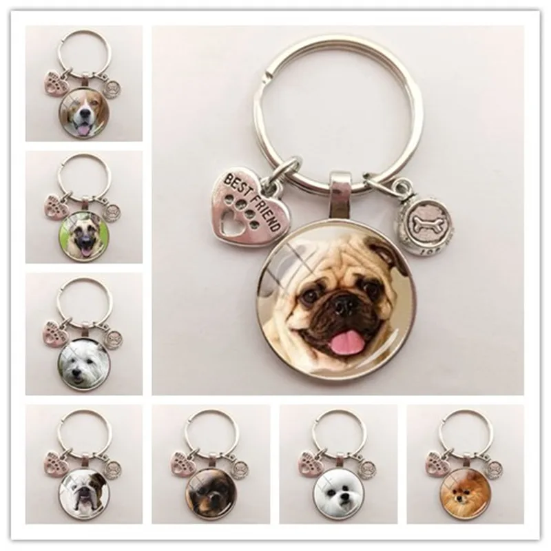 Fluffy Dog glass cabochon keychain Smart patient and kid-friendly ...