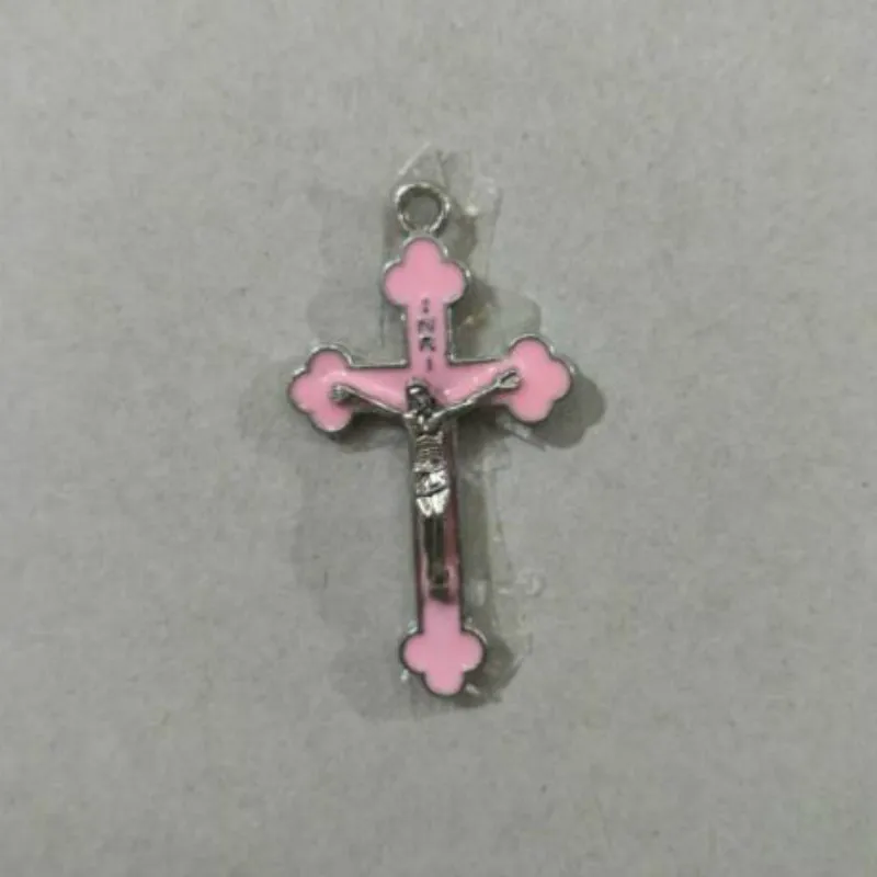 DIY Pink Color Drop Oil Alloy Religious Cross Church Crucifix Sacrament ...