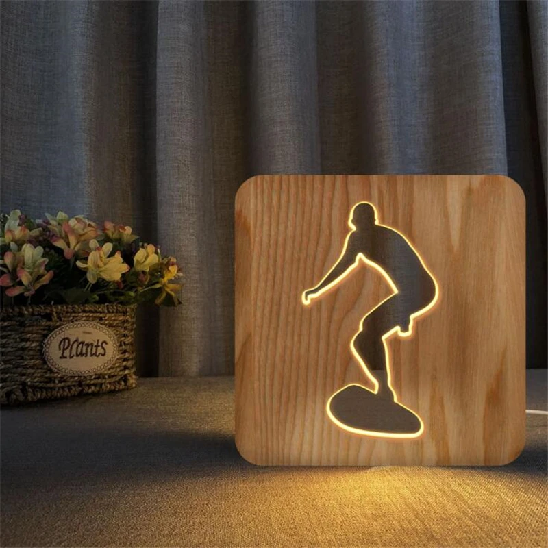 Wooden Led Night Light Sport Surfing Lamp LED Table Lights for Surfing ...