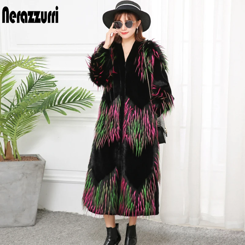 Nerazzurri-Winter-Multicolor-Long-Fluffy-Patchwork-Faux-Fur-Coat-Women-Designer-Korean-Fashion ...